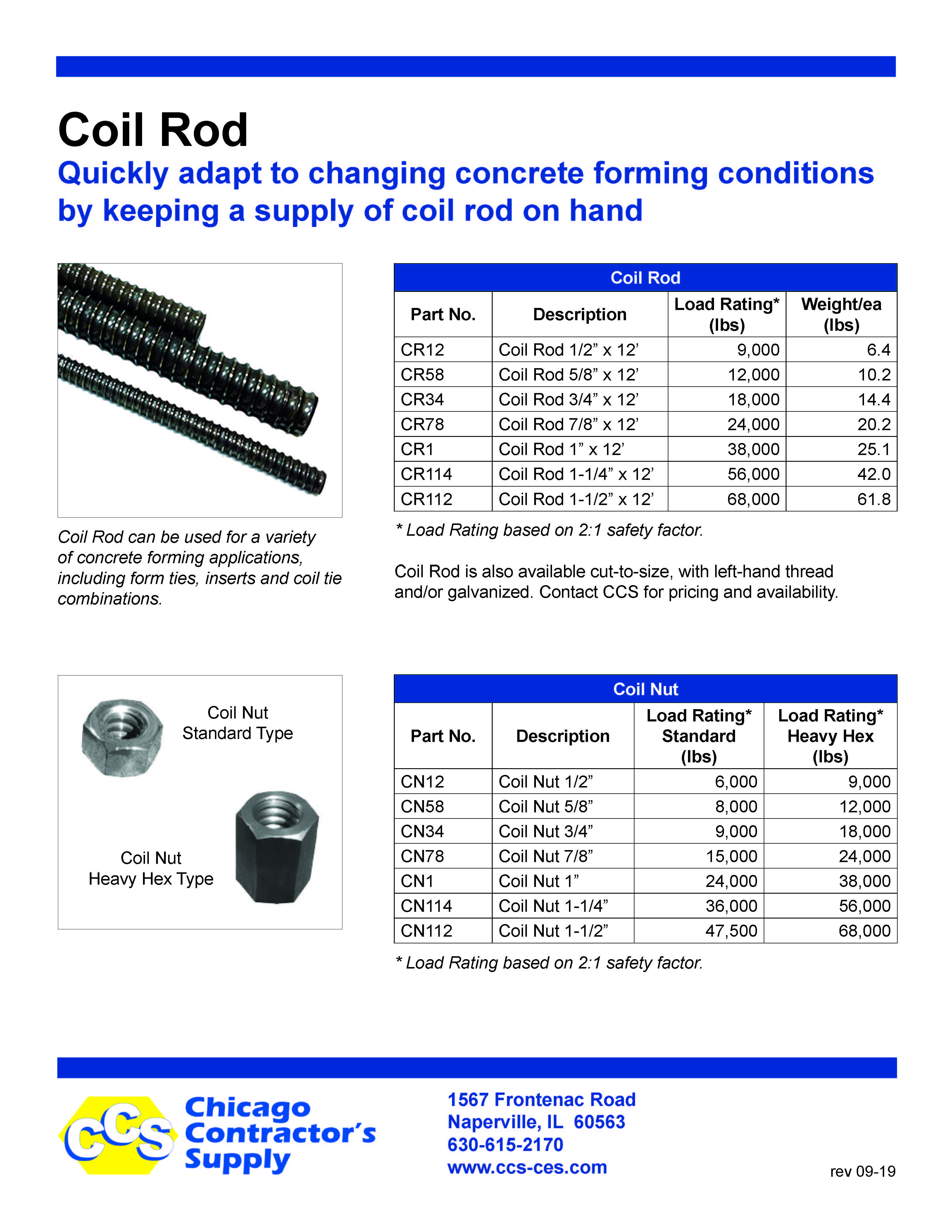 CCS Coil Rod Data Sheet - Chicago Contractor's Supply